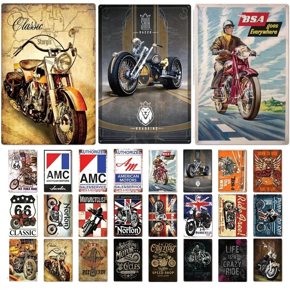 Signs-Vintage-Shabby-Metal-Tin-Sign-Motorcycle-Rider-Poster-Art ...