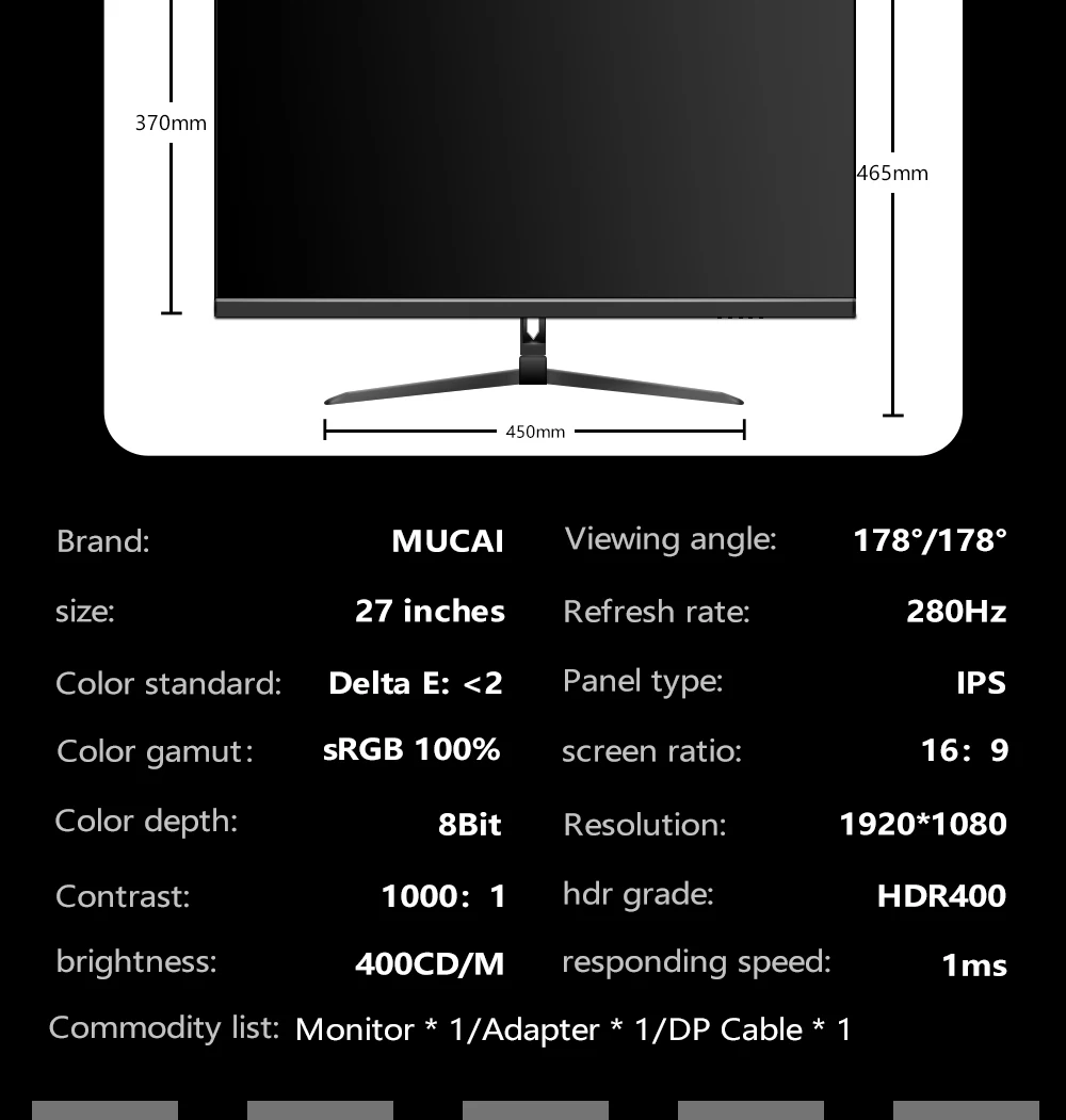 Mucai 27 Inch Monitor 240hz Lcd Display Ips 280hz Hd Desktop Pc Gamer Computer Screen Flat Panel ...