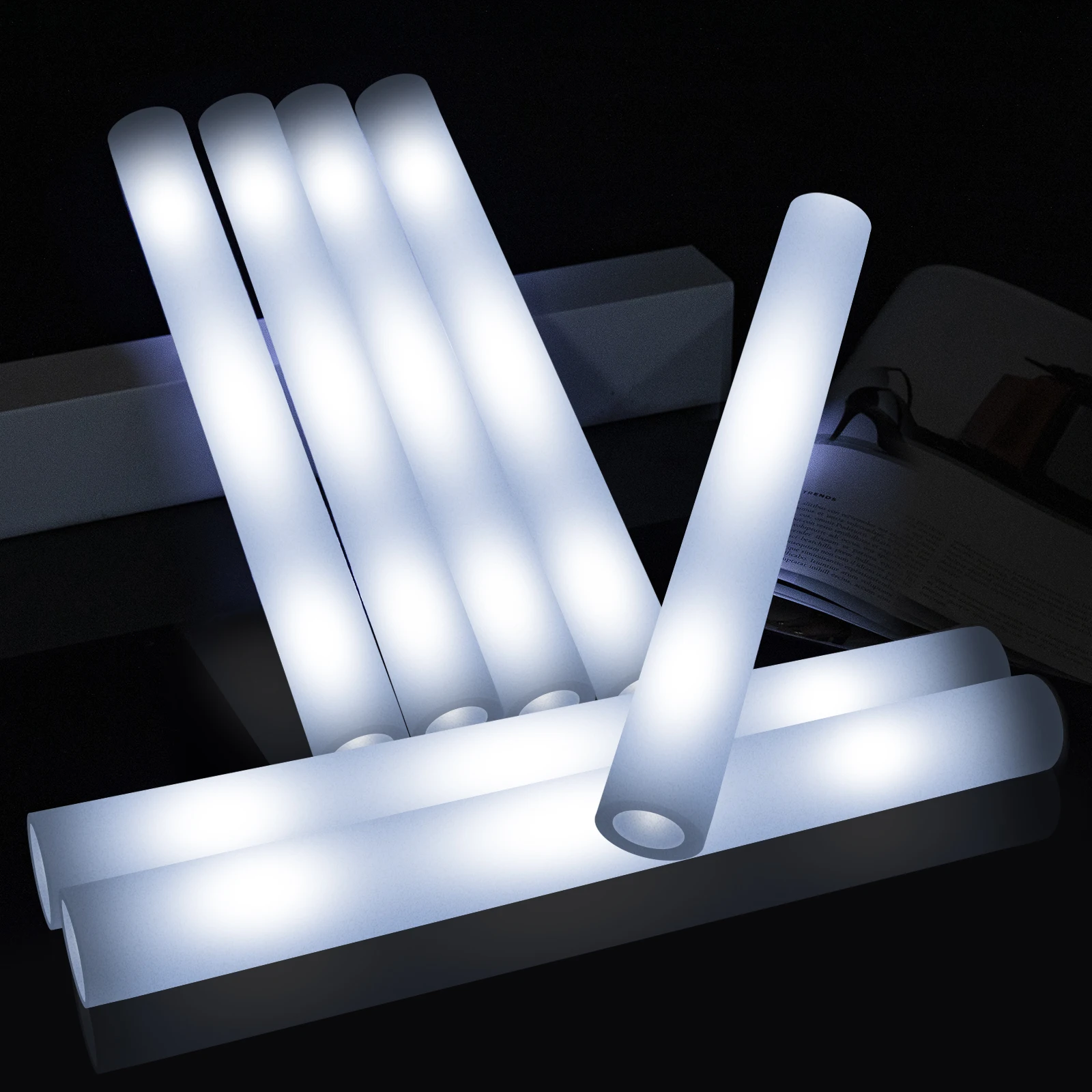 White Foam Glow Sticks LED Flash Light Foam Stick Glow Up Sponge Wedding Party light sticks Props Bulk Wands Cheer Batons Pipe AliExpress