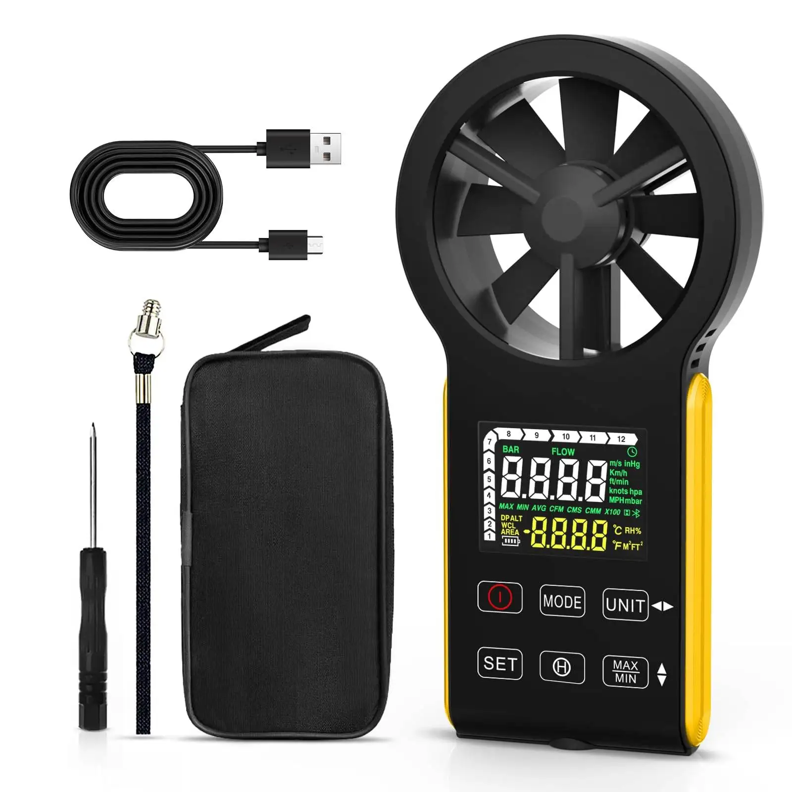 Rechargeable Waterproof Anemometer with Color Touch Screen - Measures ...
