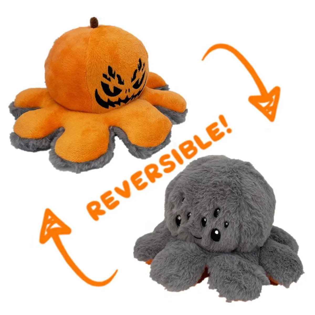 Halloween pumpkin octopus doll flip pumpkin plush toy double-sided face ...