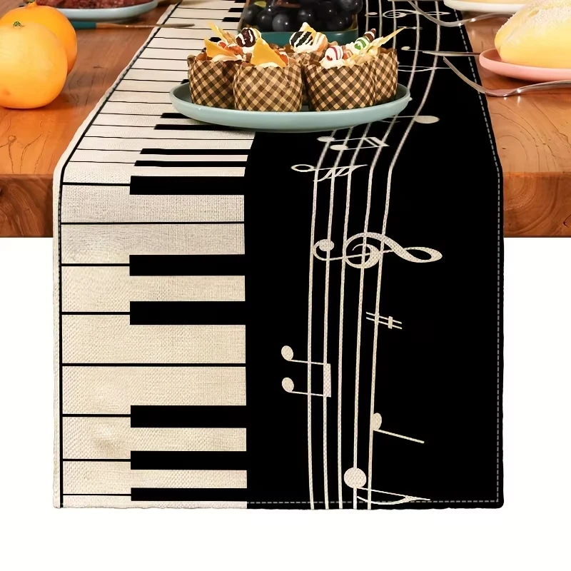 Piano Musical Note Striped Table Runner Birthday Party Decor Washable ...