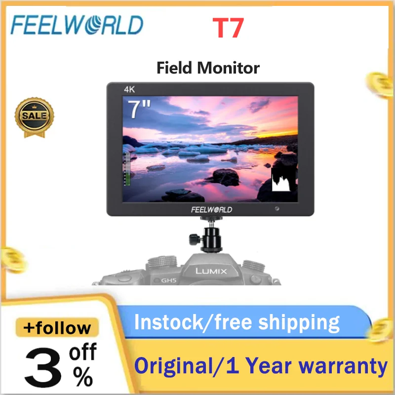 Feelworld T7 7 Inch IPS HDMI-compatible On Camera Field Monitor Support 4K Input Output Video ...