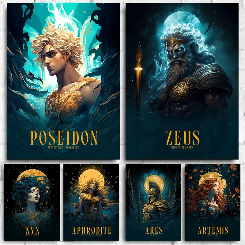 Greek-Gods-Figure-Painting-Poster-Canvas-Printing-Zeus-Hades-Gods-Wall ...