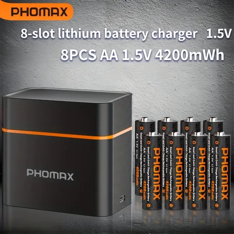 PHOMAX AA Charger Station Lithium li-ion Box 1.5V Suitable for 1-8 AA ...
