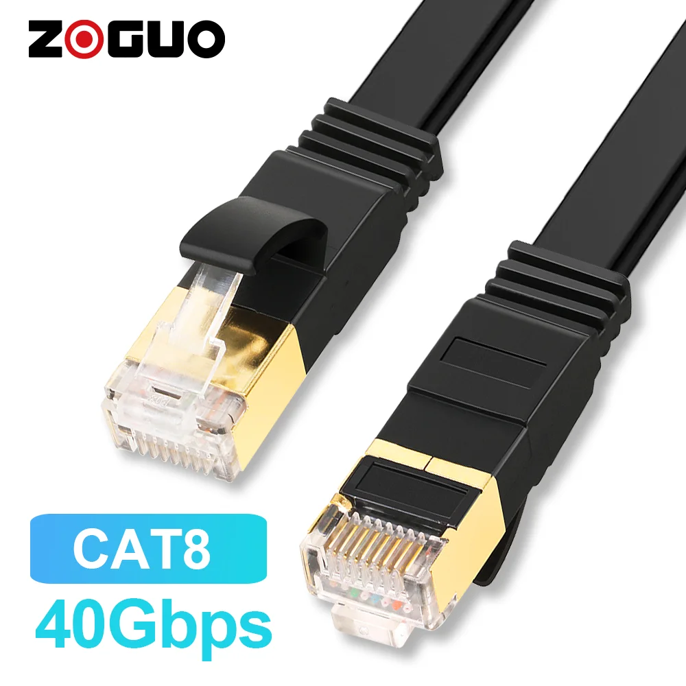 ZOGUO-CAT8 Cabo Ethernet, cabo plano blindado, 40Gbps, Cat 8, RJ45 Rede ...