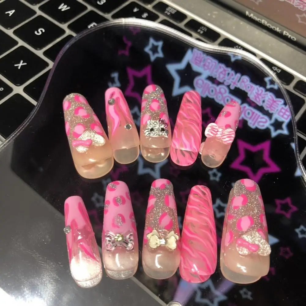 Hello Kitty Nails With Cheetah Print