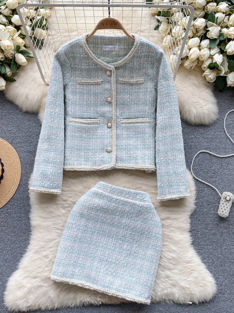 Short-Pearl-Button-Tweed-Coat-Dress-Outfits-Women-Winter-Clothes-Hip ...