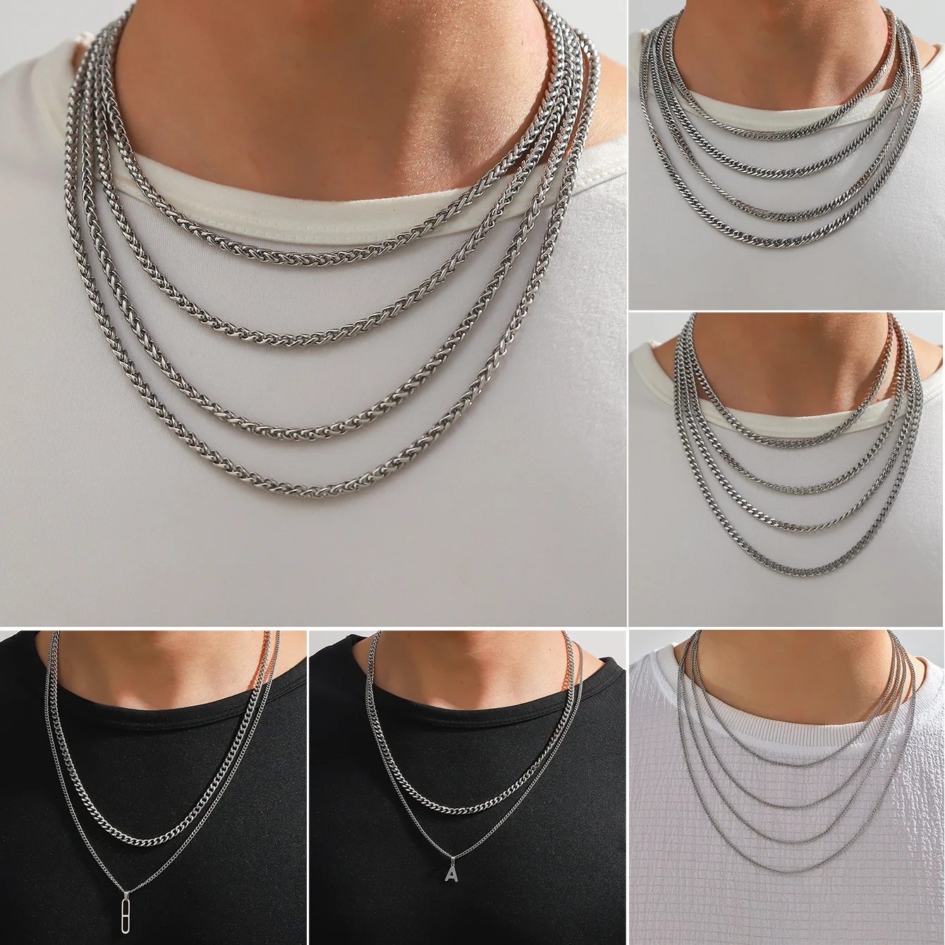 Hot-Sale-Punk-Style-Multi-layer-Stainless-Steel-Chain-Necklaces-Jewelry ...