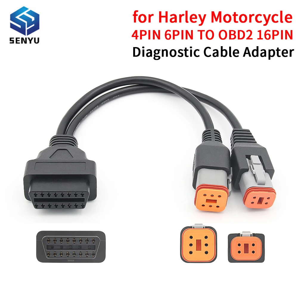 For Harley Davidson Motorcycle 6Pin 4Pin To OBD2 16PIN Adapter ELM327 ...