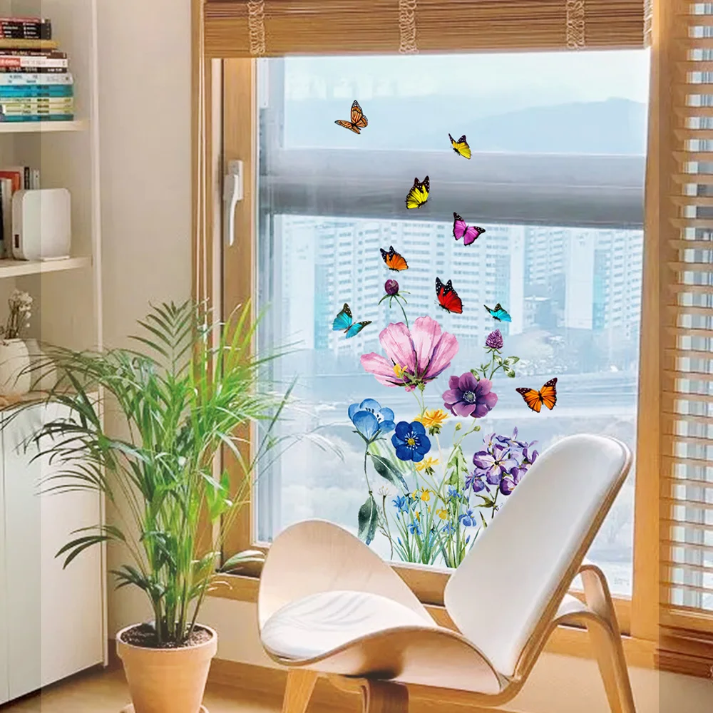 NEW-1-Set-Flower-Butterfly-Static-Window-Stickers-Diy-Wallpaper-Wall ...