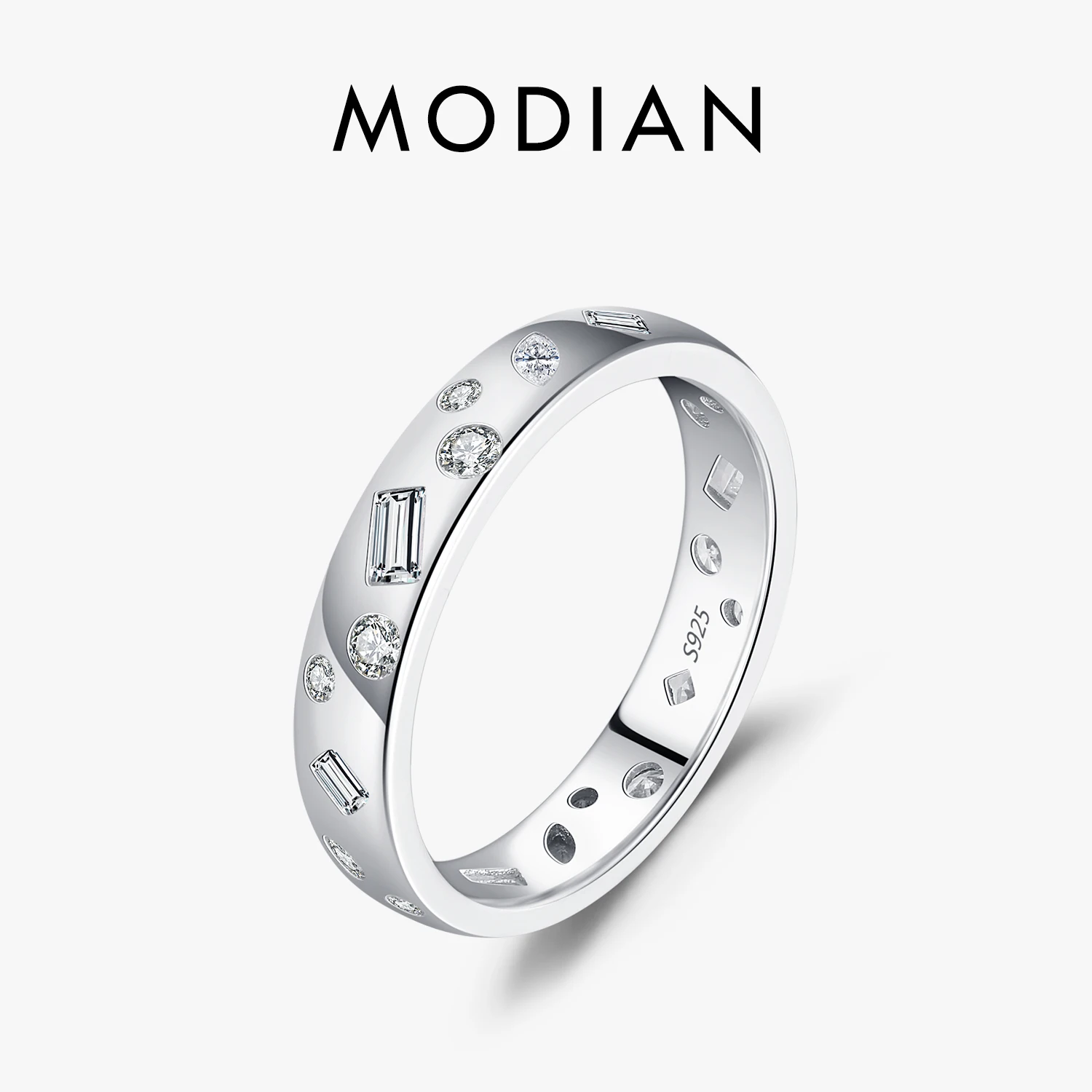 MODIAN Geometric Dazzling CZ Rings 925 Sterling Silver Trendy Stackable ...