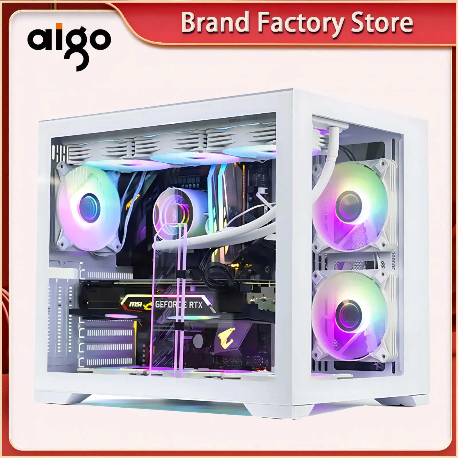 Aigo 컴퓨터 케이스 게임 Atx Matx Itx 데스크탑 컴퓨터 케이스 뮤트 Diy 게임 컴퓨터 Pc 케이스 유리 투명