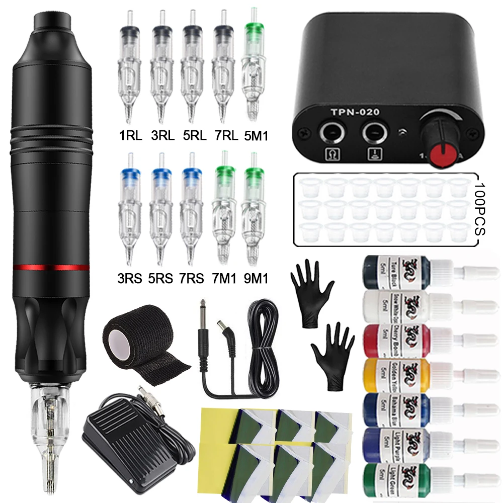 Profession Tattoo Machine Pen Kit With Power Supply Rotary Pen 10pcs ...