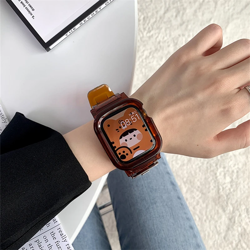 Clear Band+Case For Apple Watch Series 8 7 6 5 4 SE 44mm 42mm ...