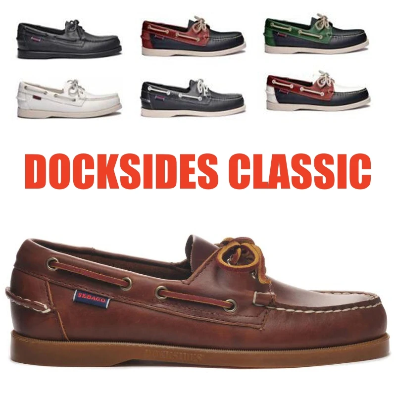 SEBAGO-Men-Authentic-Docksides-Shoes-Premium-Leather-Moc-Toe-Lace-Up ...