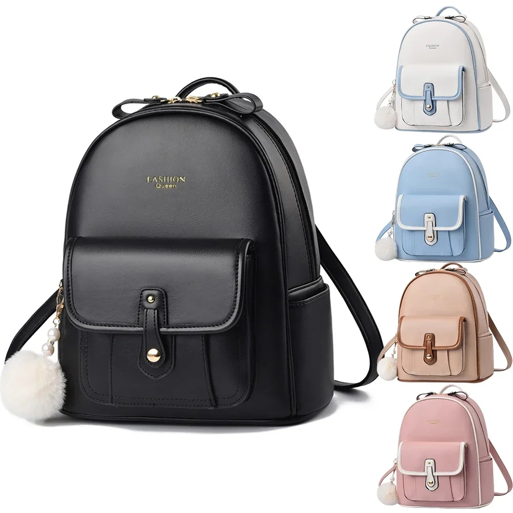 Simple Solid Color Pu Leather Shoulder Backpack Fashion Small Rucksack ...