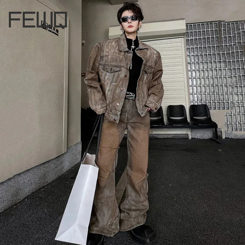 FEWQ-traje-vaquero-desgastado-para-hombre-chaquetas-plisadas-con ...