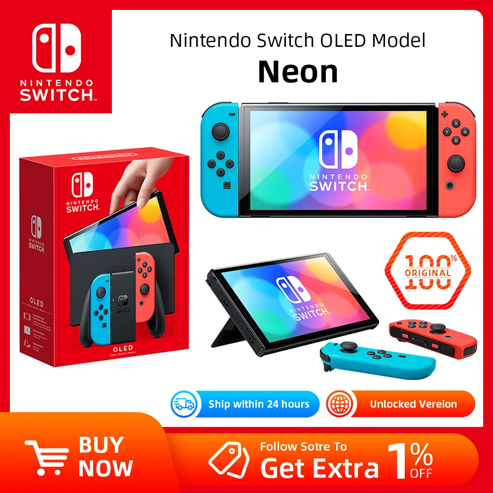 Nintendo Switch OLED Model 64GB 7inch OLED Screen White Set Blue Red ...