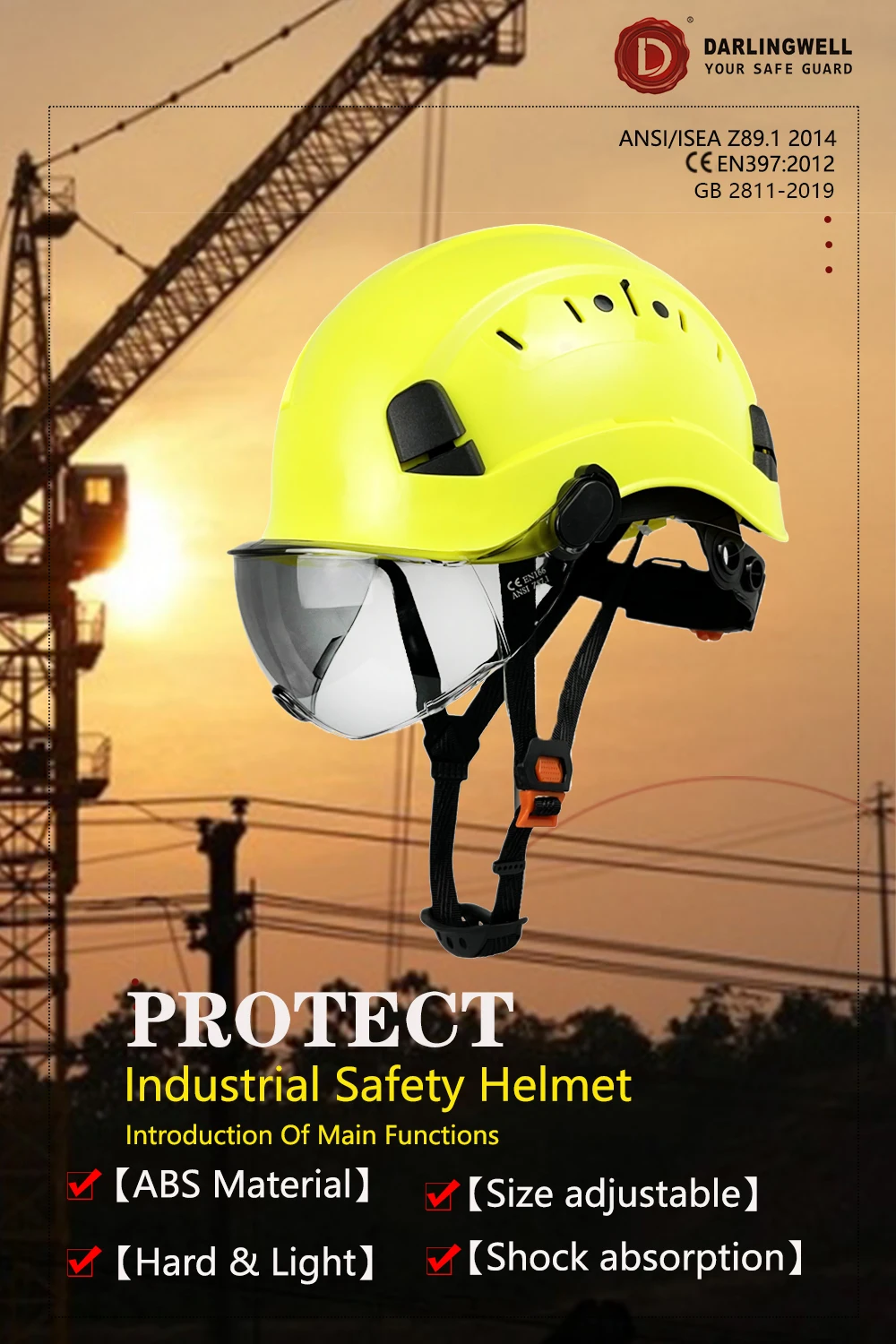 Vert SV - Casque de sécurité de construction avec lunettes, Visière ...