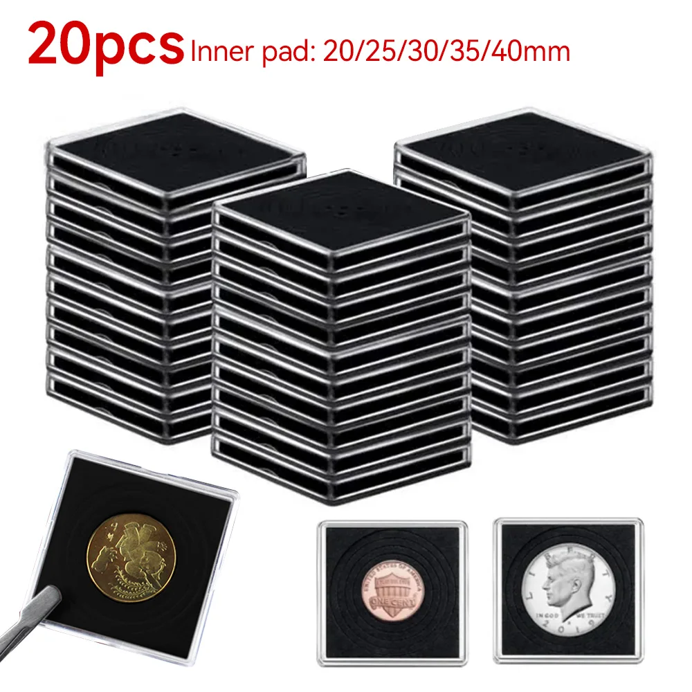 20PCS-Acrylic-Square-Coin-Holder-Capsules-Container-Coin-Transparent ...
