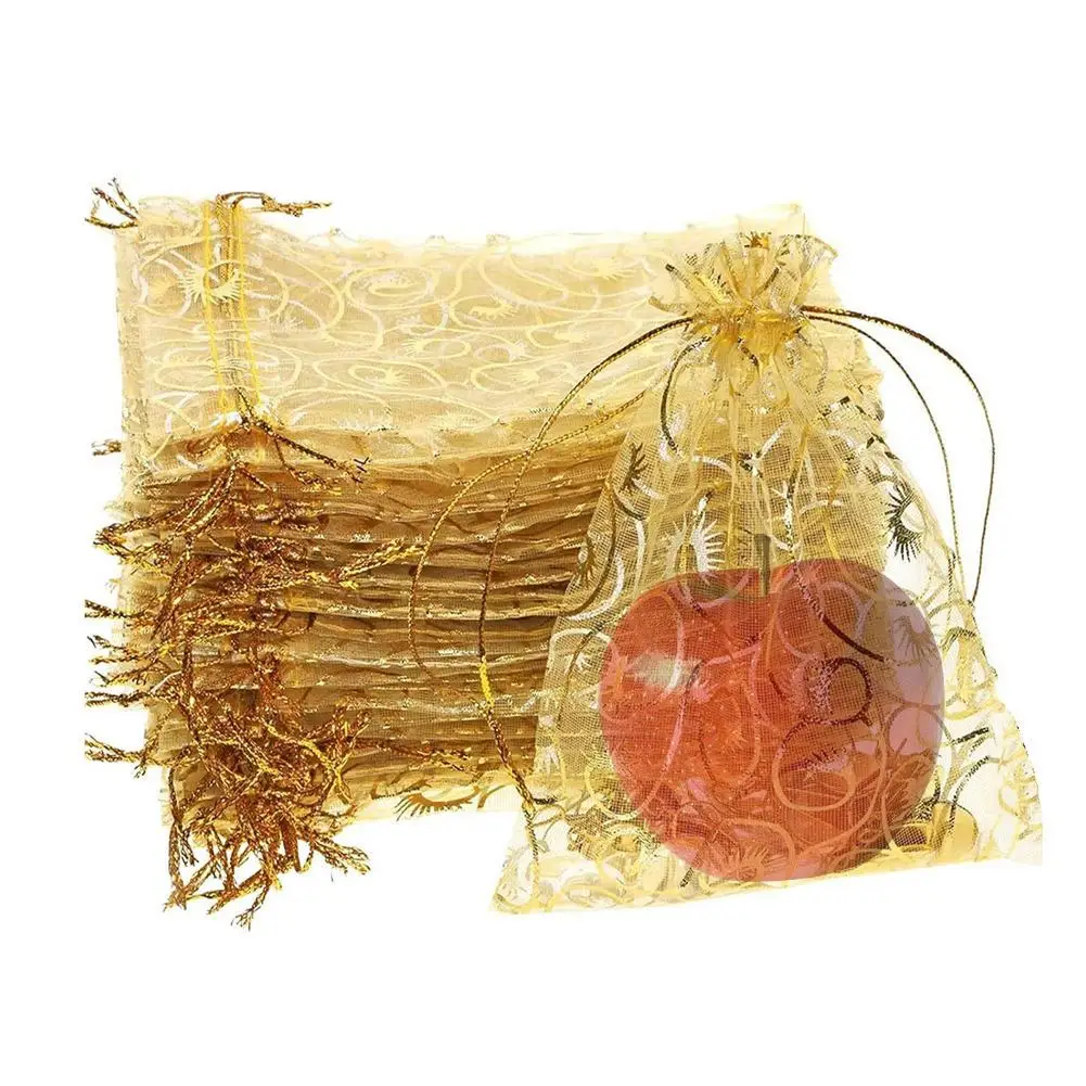 100/200pcs Shimmer Gold Candy Bags Drawstring Organza Bags Gift Bags ...