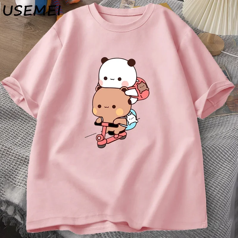 Panda and Brownie Bear Couple Bike Riding T-shirts Oversized Funny ...