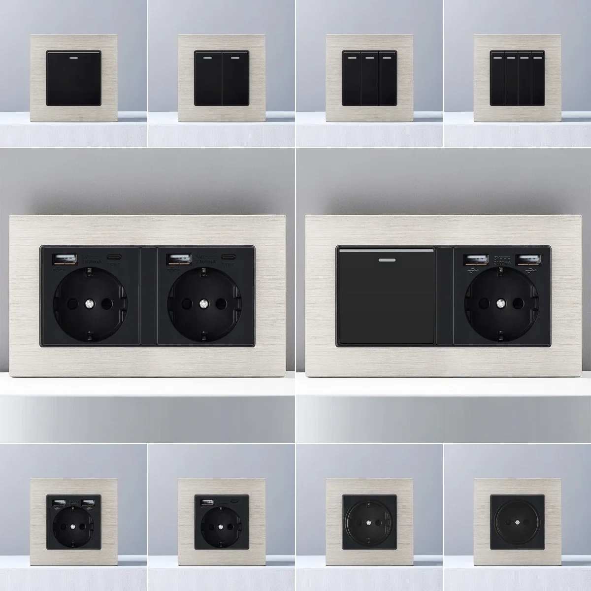 Switch-Socket-Wall-Panel-Embedded-Power-Outlets-With-USB-Charging-EU-RU ...