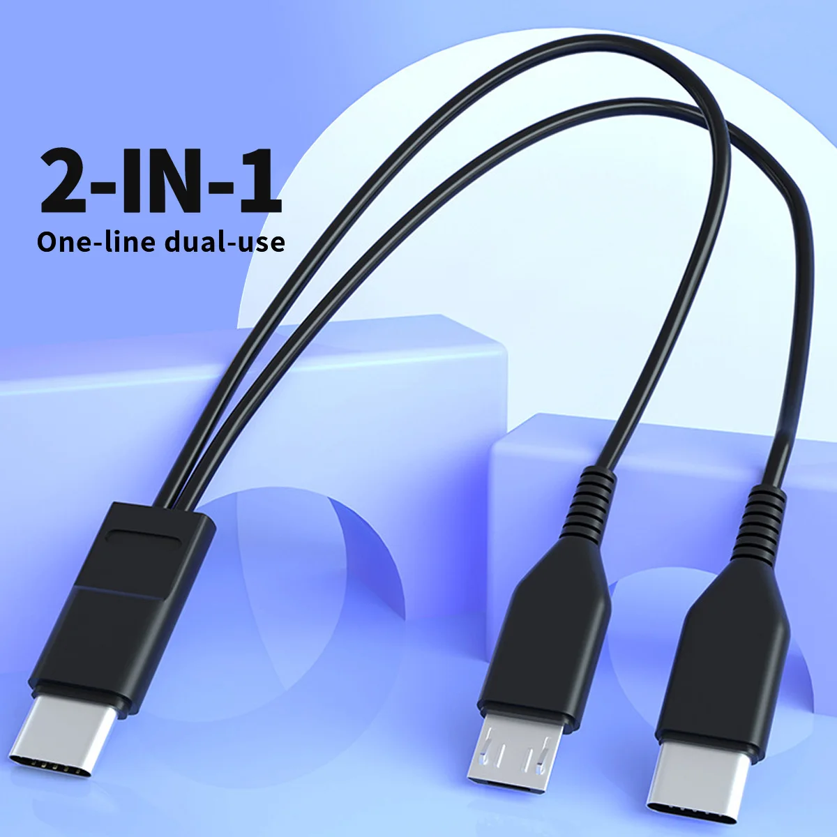 2 in 1 USB Type C 케이블 분배기 마이크로 Type C 휴대 전화 충전 케이블 0.25m 짧은 휴대용 충전기 코드 ...