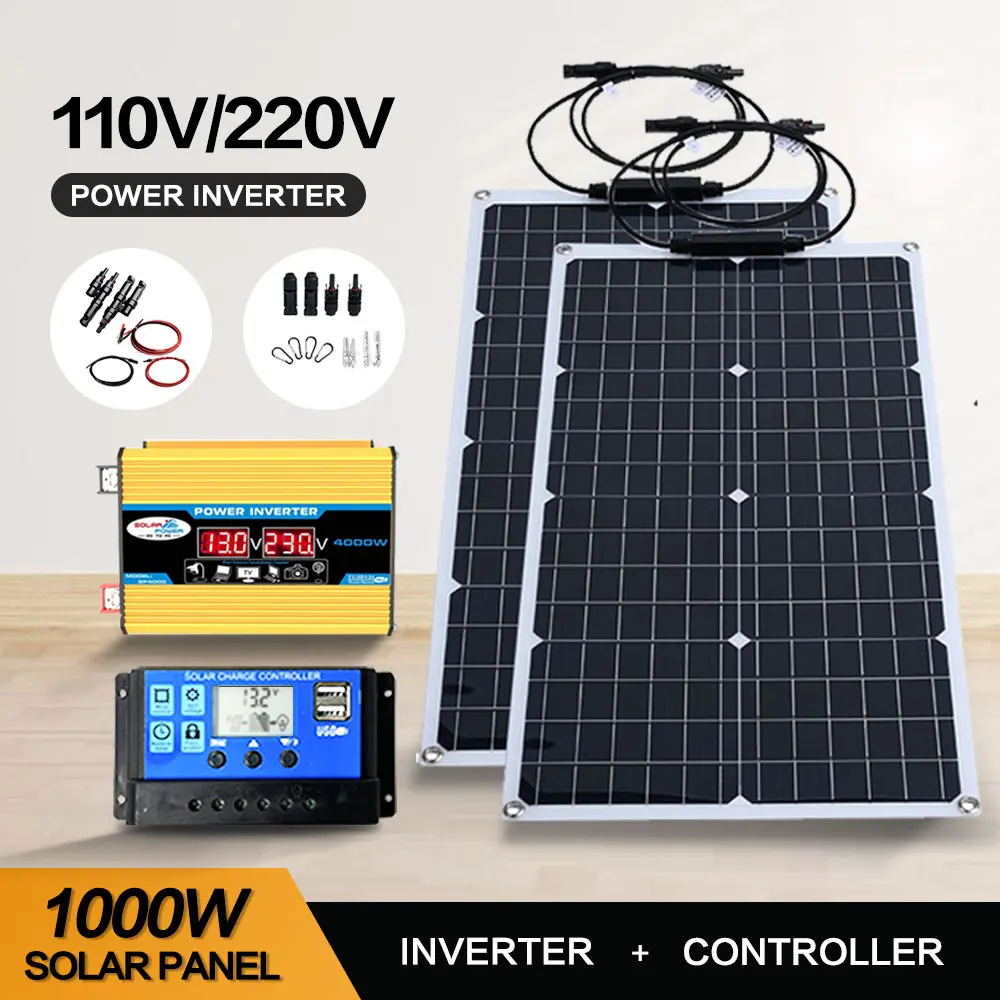 110V-220V1000WFlexible-Solar-Panel-System-12V-Battery-Charging ...