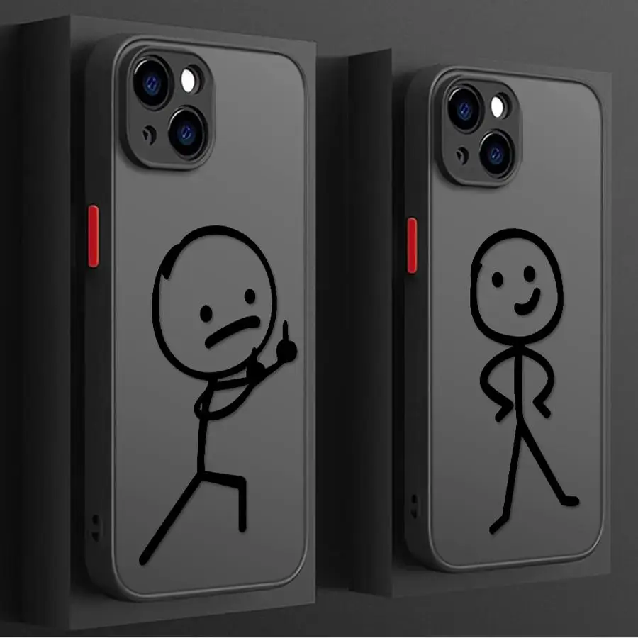 Cute Stick Figure Lines Case for iPhone 16e 14 15 Plus 11 13 Mini XS 17 ...