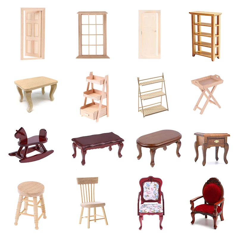 Dollhouse-Miniatures-1-12-Mini-Wooden-Dollhouse-Shelf-table-chair-Sofa ...