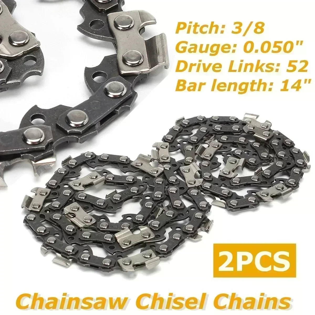 2PCS 14" 52DL 3/8 Pitch 0.050 Gauge Chainsaw Saw Mill Chain Blade Wood ...