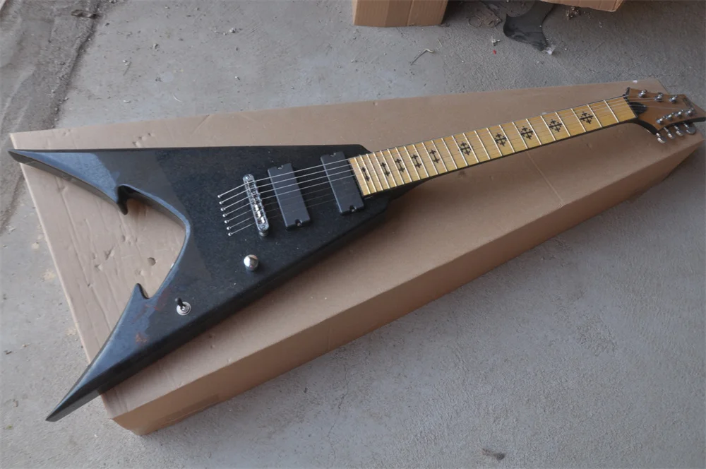 China-guitar-factory-custom-New-V-shape-black-7-string-electric-guitar ...