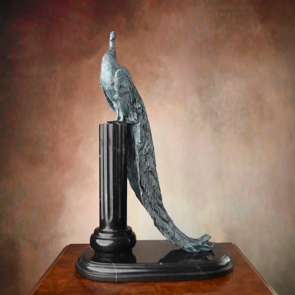 Peacock-Statue-Wildlife-Long-tail-Peafowl-Sculpture-Bronze-Animal-Art ...