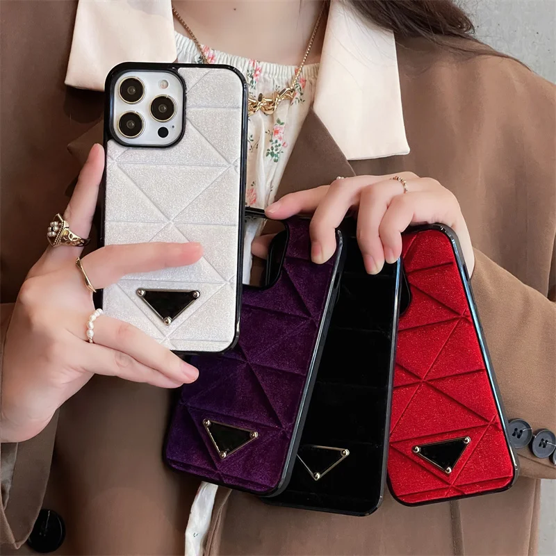 Luxury-Rhombic-Pattern-Velvet-Fabric-Phone-Case-For-iPhone-15-Pro-12-14 ...