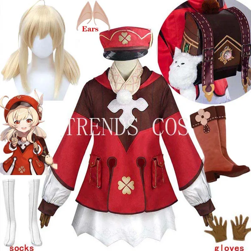Game Genshin Impact Klee Cosplay Costume Backpack Dodoco Wig Party ...
