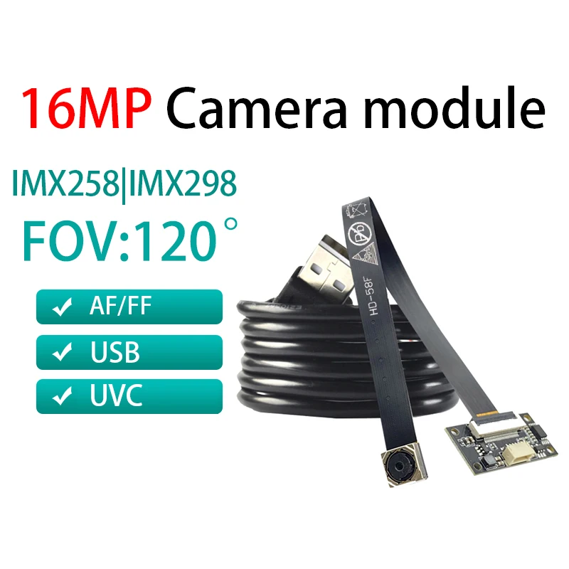 16MP 4K USB Camera Module CMOS IMX258 AF/FF 120 Degree 30FPS Wide Angle ...