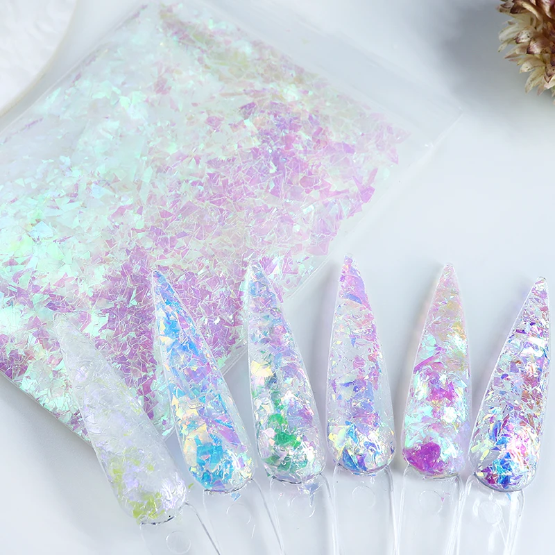 Iridescent Flakes Cellophane Nail Glitter Irregular Sequins Nail Art ...