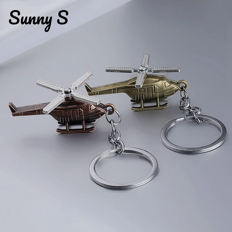 Creative-Retro-Three-dimensional-Helicopter-Keychain-Metal-Copper-3D ...