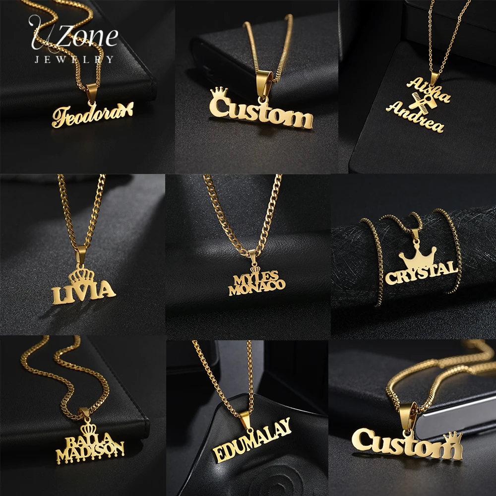 Uzone-Customized-Name-Pendant-Necklace-For-Women-Men-Stainless-Steel ...
