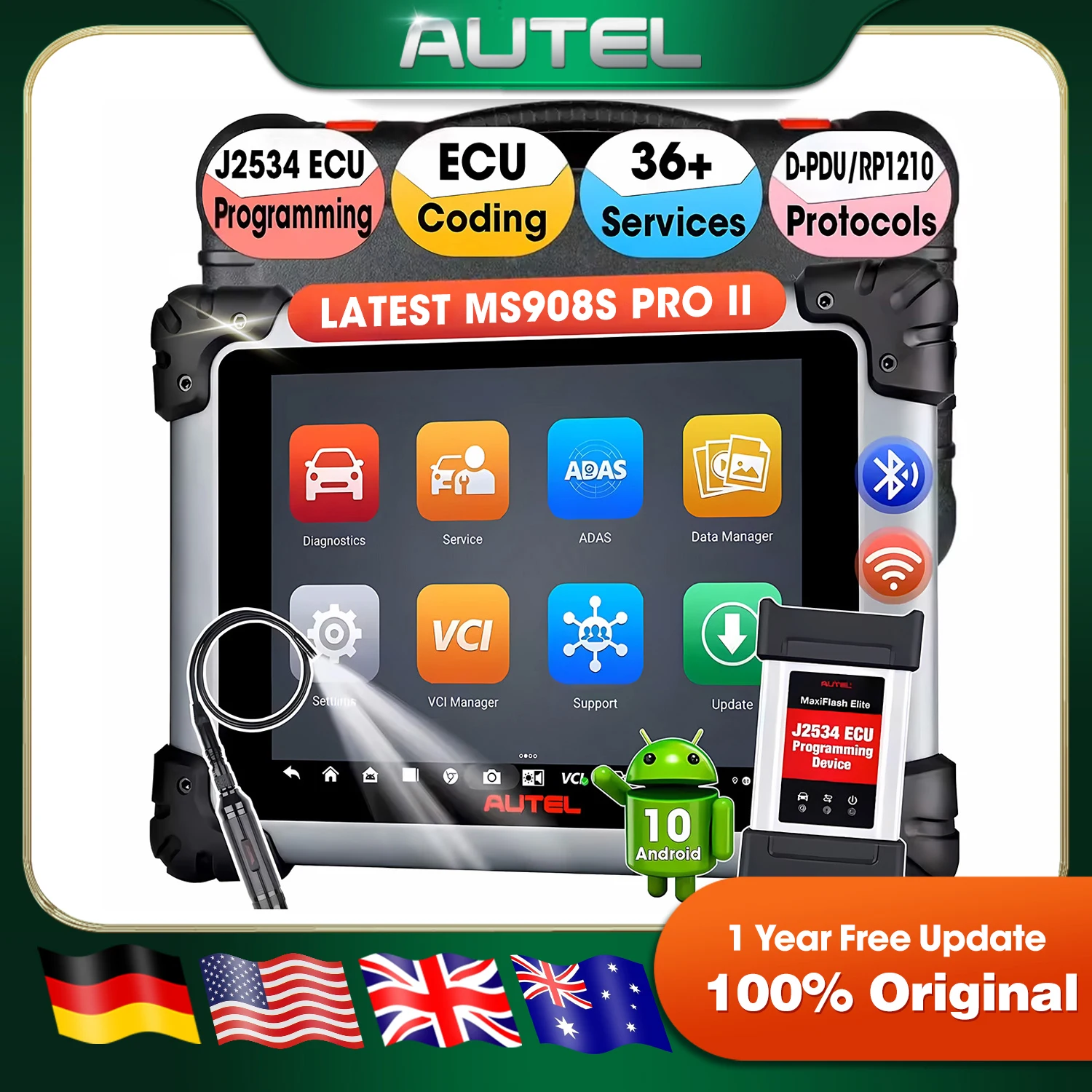 Autel MaxiSYS MS908S PRO II Car Diagnostic Tool AutoScan 2.0 ECU ...