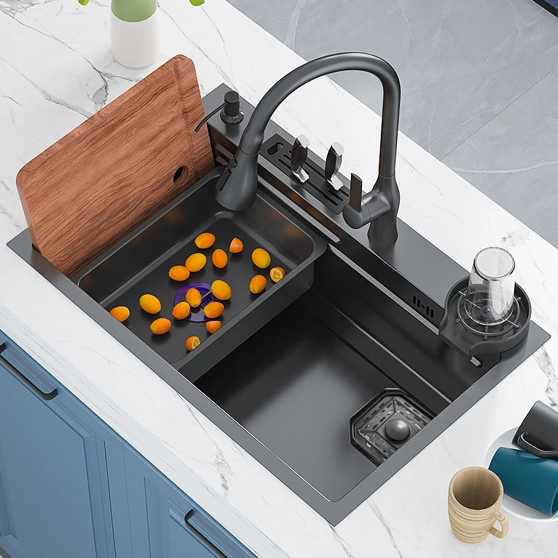 Multifunction-Kitchen-Sink-Waterfall-Nano-Stainless-Steel-Large-Single ...