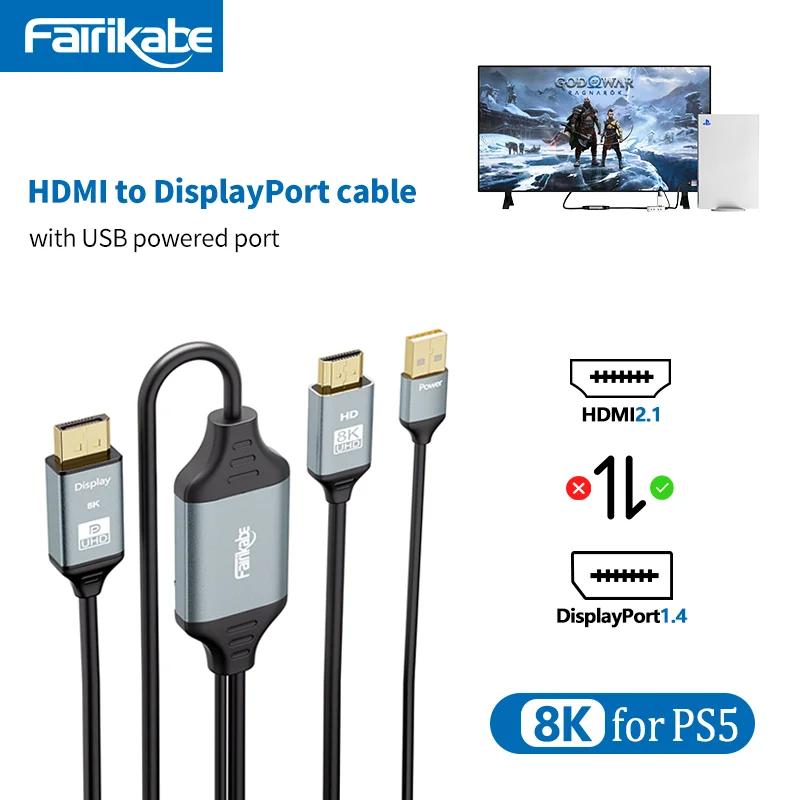 8K HDMI-compatible Cable to Displayport Adapter 4K@120Hz 2K@144Hz For ...