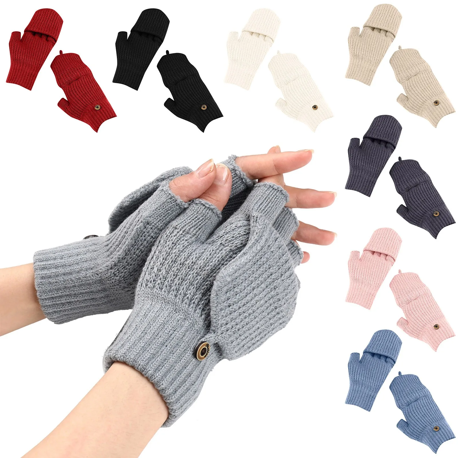 Winter-Knitted-Fingerless-Gloves-Thermal-Warm-Convertible-Mittens-Flap ...