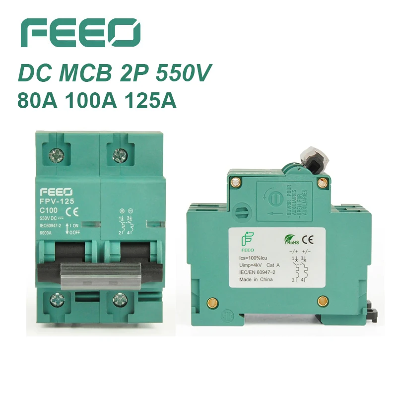 Feeo 2p 80a 100a 125a Dc 550v Circuit Breaker Solar Energy Circuit ...
