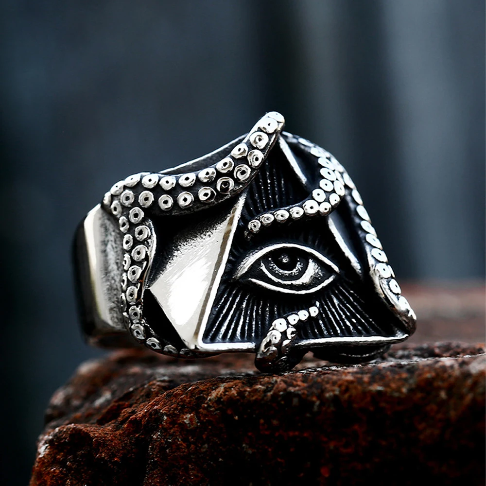 Retro-Stainless-Steel-All-Seeing-Eye-With-Octopus-Ring-For-Men-Women ...