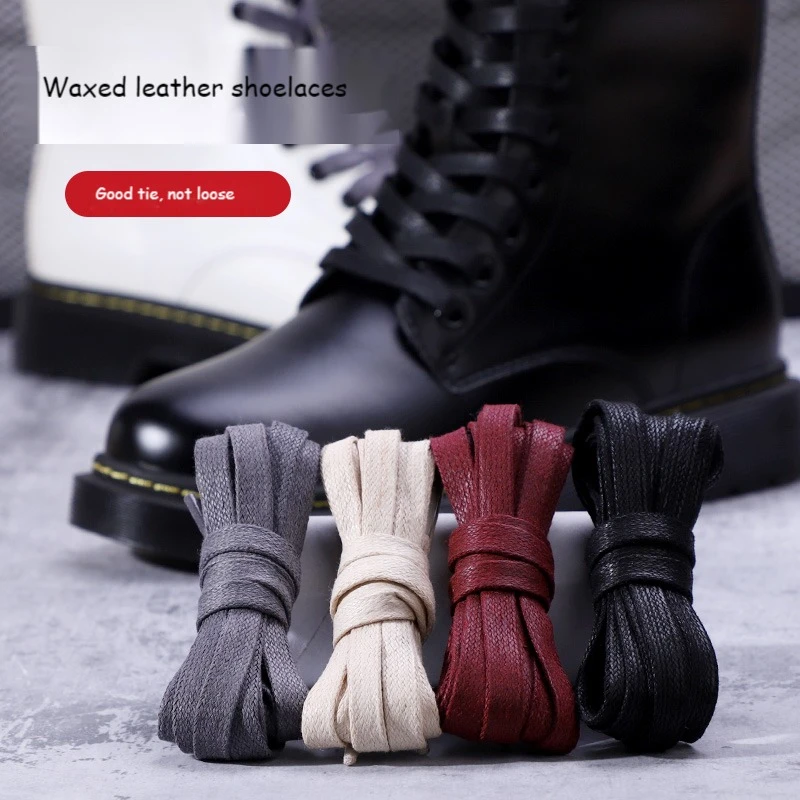 Leather Shoelace Cotton Waxed Shoelaces Waterproof Flat Shoe laces ...