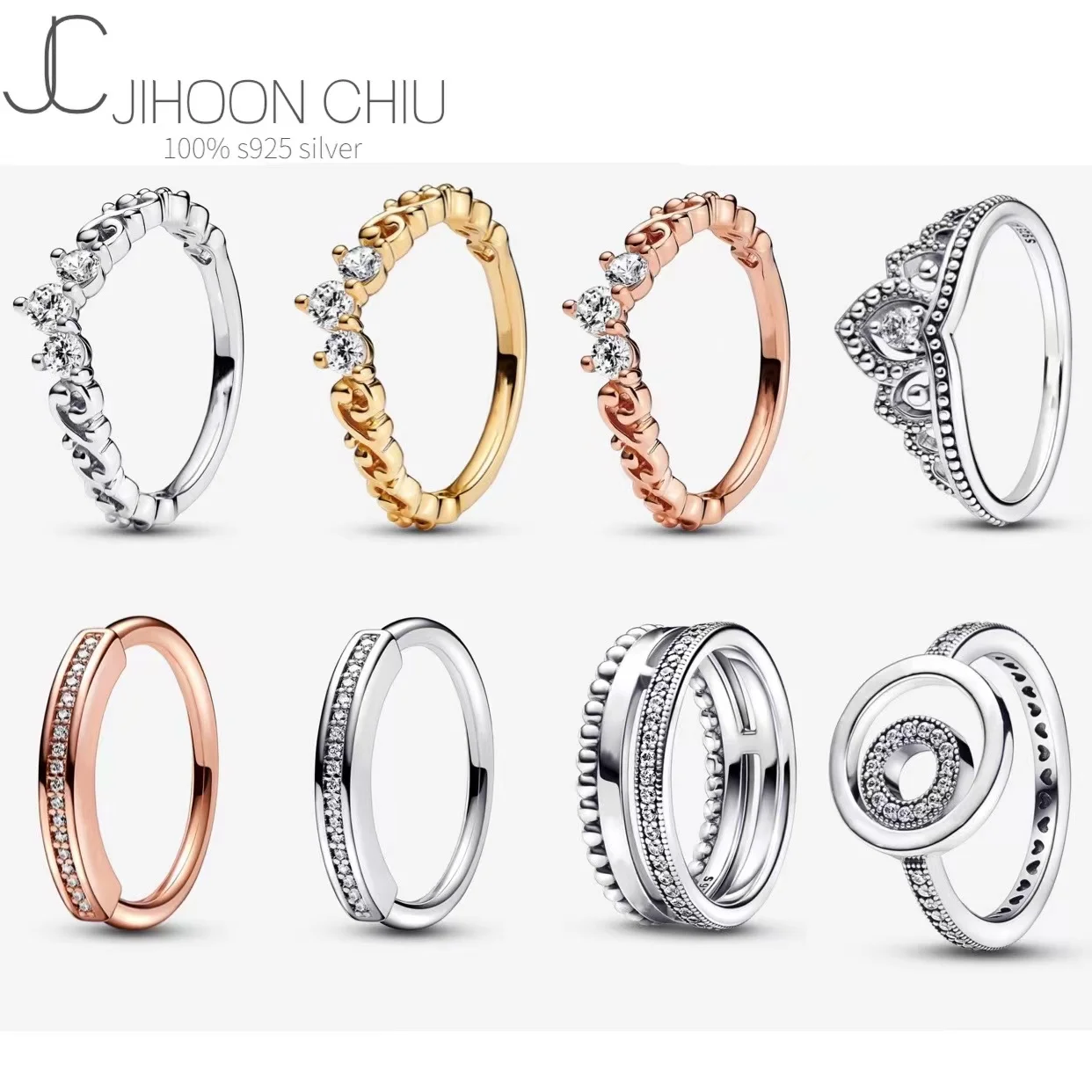 오리지널 럭셔리 리얼 925 스털링 실버 팬 반지 로즈 골드 크리스탈 커플 반지, DIY 패션 웨딩 주얼리| | - AliExpress