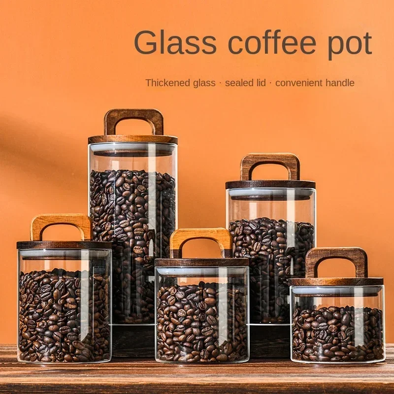 800-2100ml Wood Lid Glass Jar 1pc Airtight Canister Food Container ...